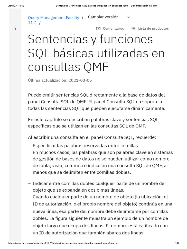 Sentencias y Funciones SQL Básicas Utilizadas en Consultas QMF - Documentación de IBM | PDF ...