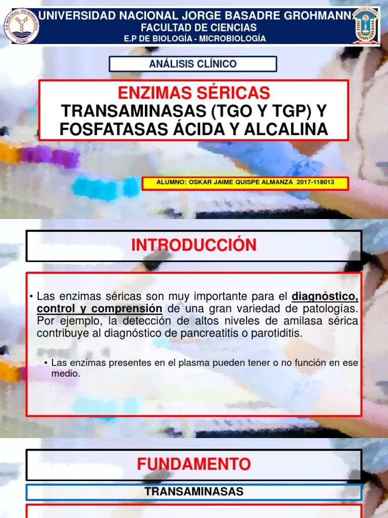 Seminario Teorico. ENZIMAS SÉRICAS TRANSAMINASAS (TGO Y TGP) Y FOSFATASAS ÁCIDA Y ALCALINA | PDF ...