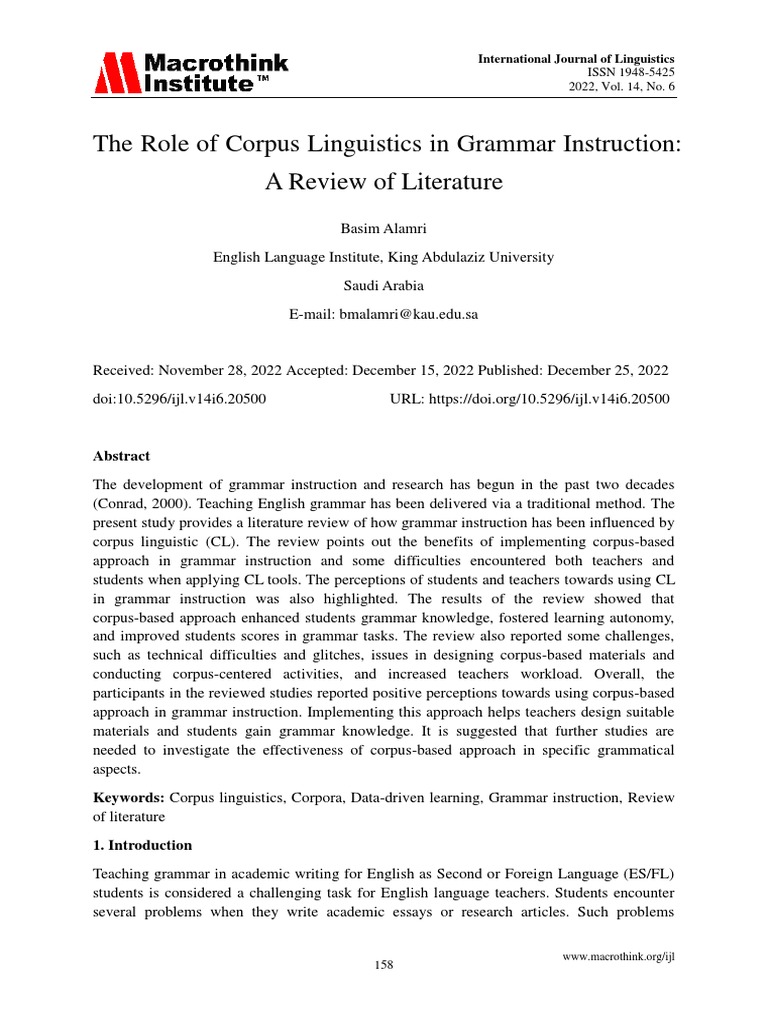 The Role of Corpus Linguistics in Grammar Instruct | PDF | Linguistics ...
