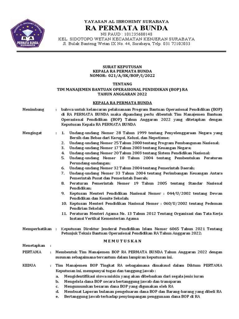 SK Tim Manajemen Bop 2017 | PDF