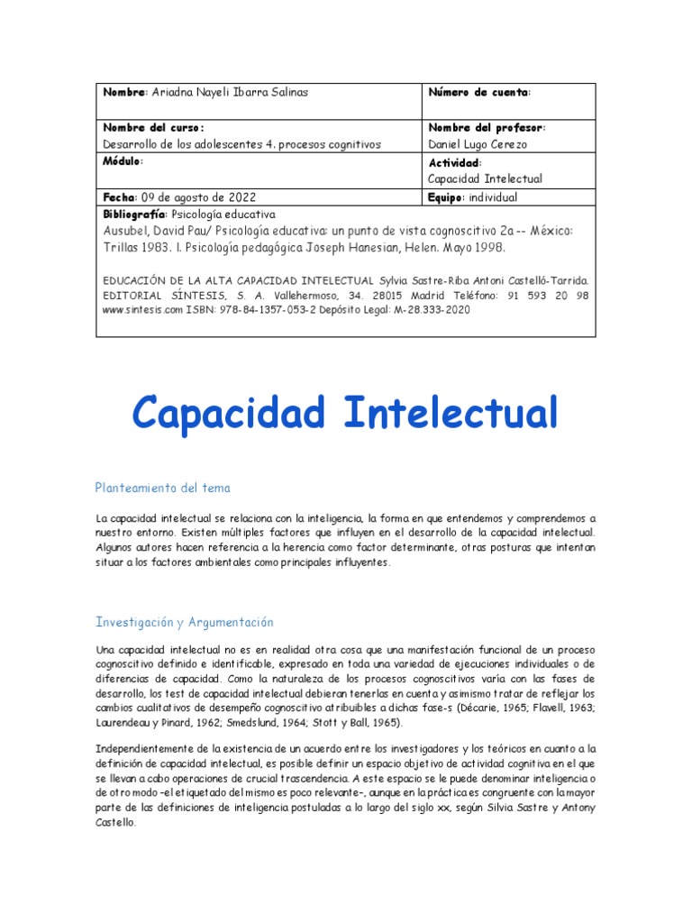 Capacidad Intelectual | PDF | Inteligencia | Sicología