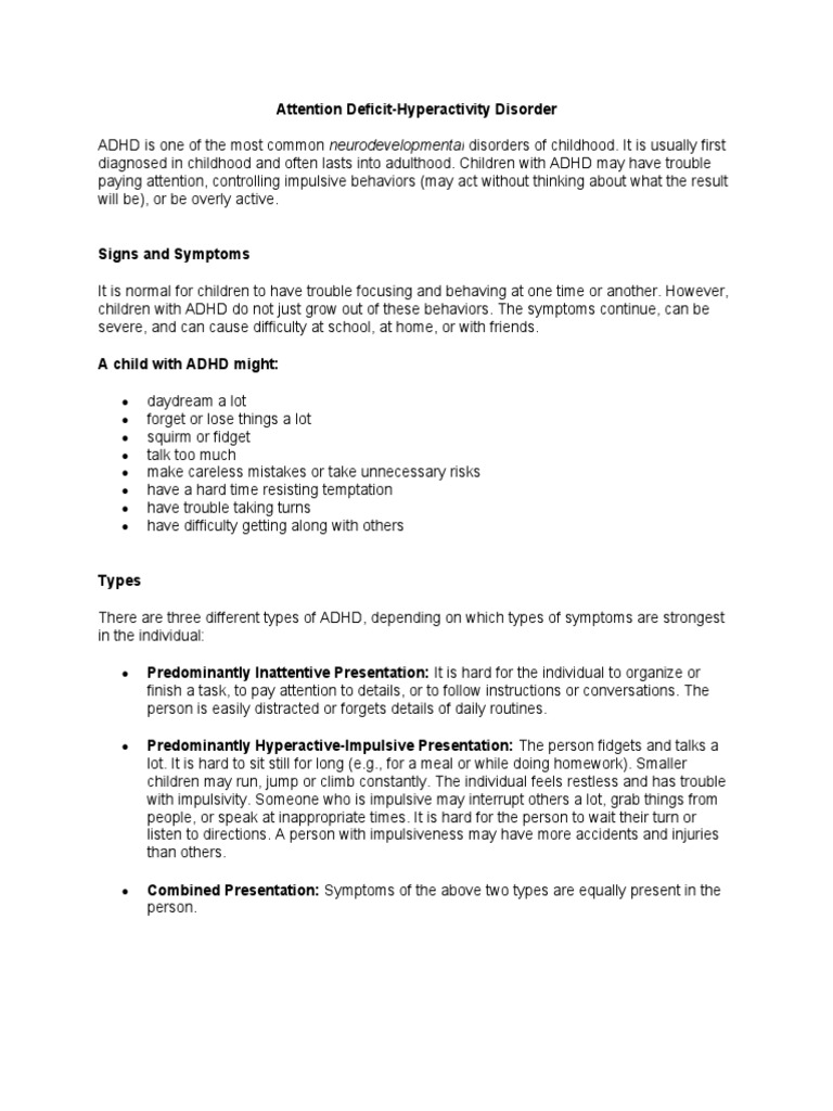 Attention Deficit-Hyperactive Disorder | PDF | Attention Deficit ...