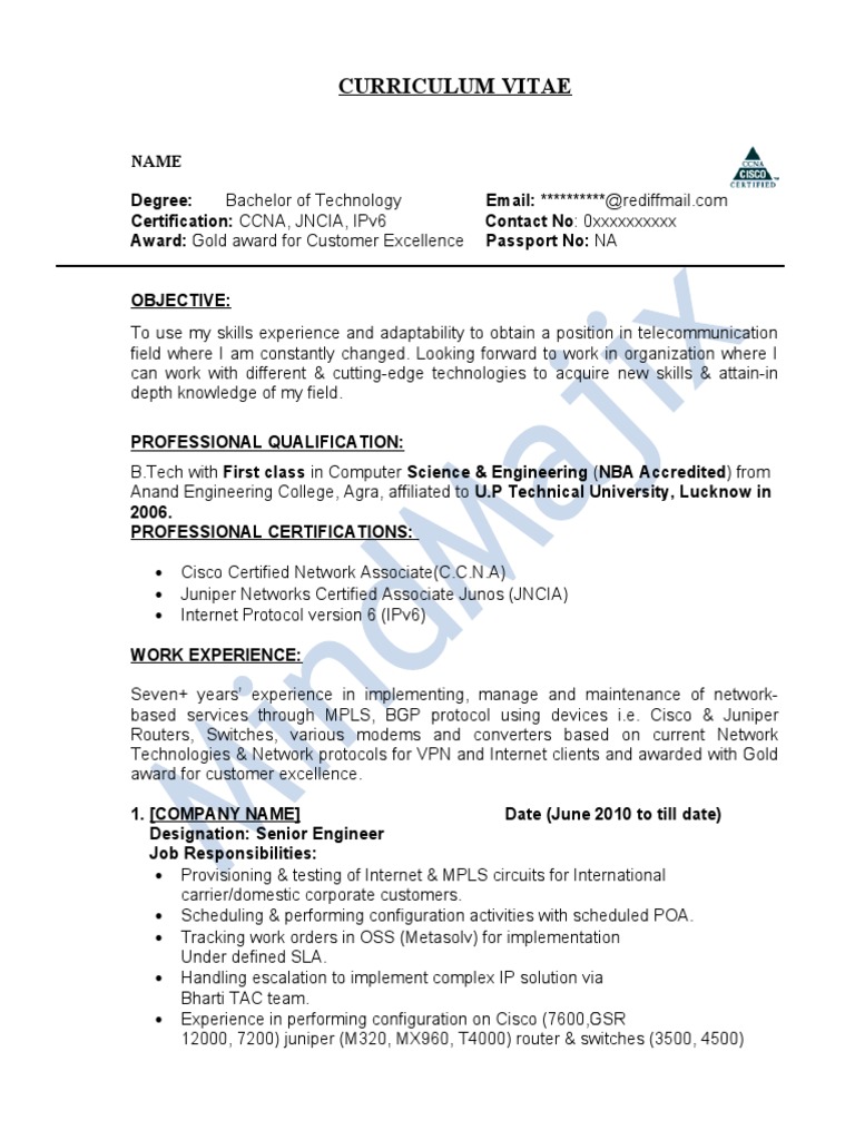 CCNA Sample Resume 3 | PDF | Networking | Multiprotocol Label Switching