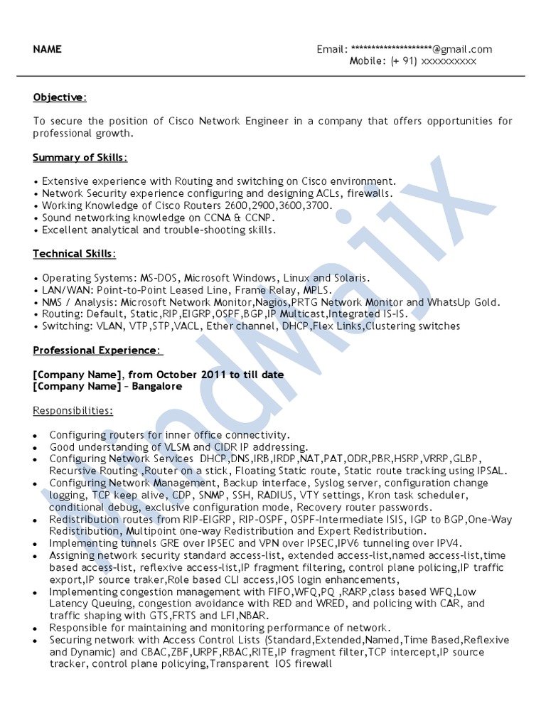 CCNA Sample Resume 1 | PDF | Ip Address | Computer Network