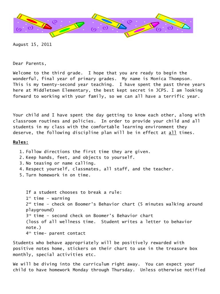 Parent Letter | PDF | Language Arts & Discipline