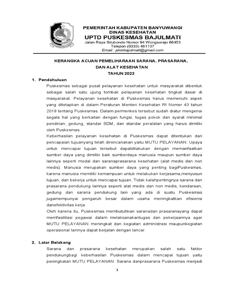 Kerangka Acuan Kegiatan Pemeliharaan Sarpras | PDF