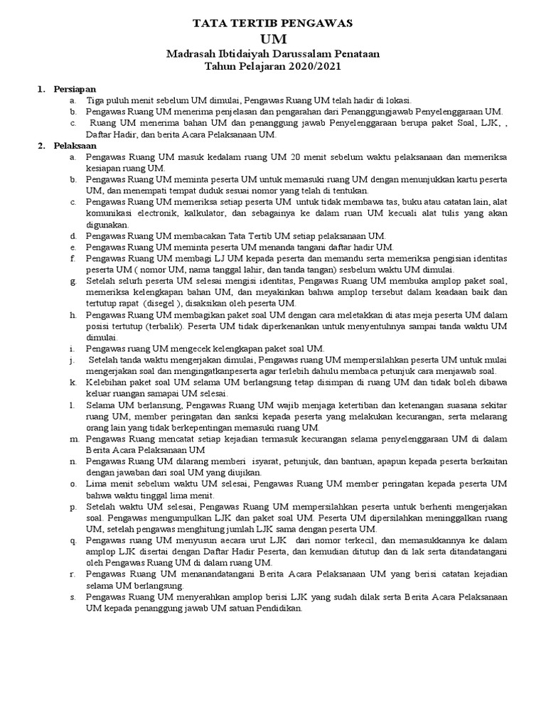 Tata Tertib Pengawas Usbn | PDF