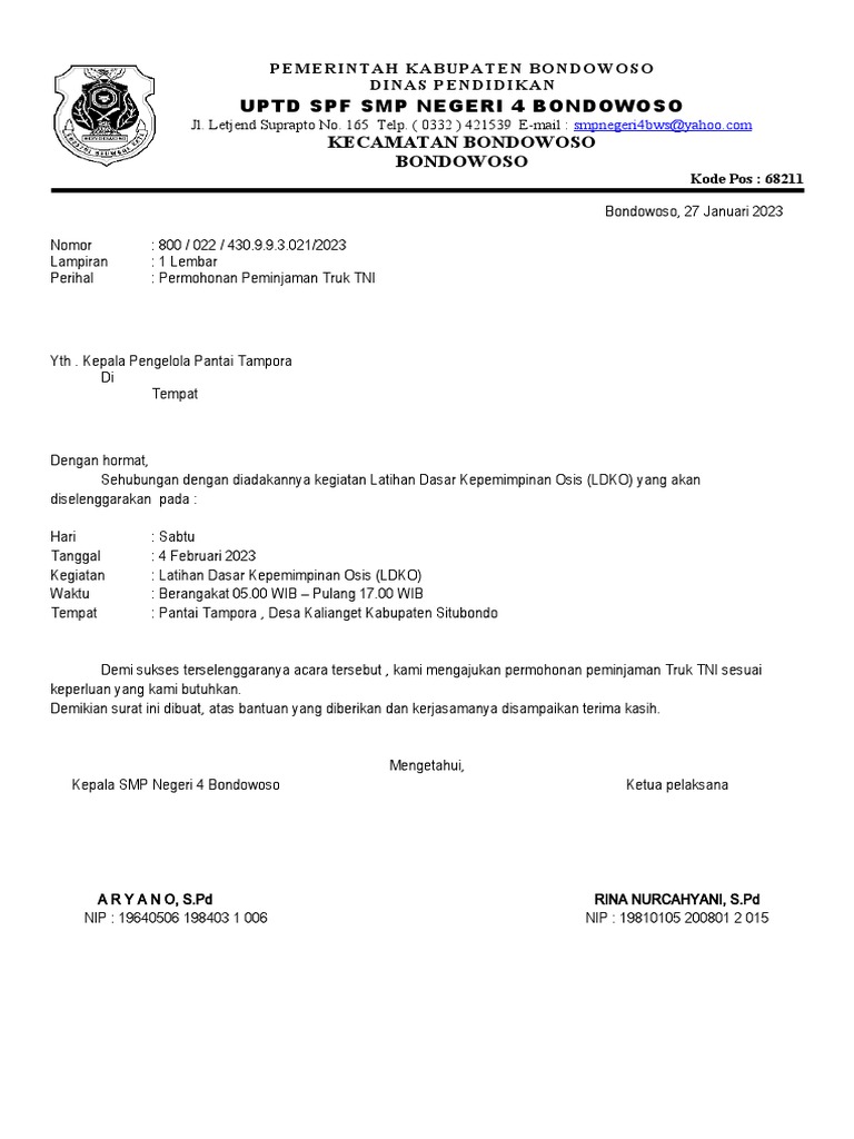 Permohonan Peminjaman Truk TNI | PDF