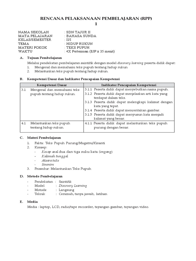 RPP Bahasa Sunda | PDF | Seni & Disiplin Bahasa