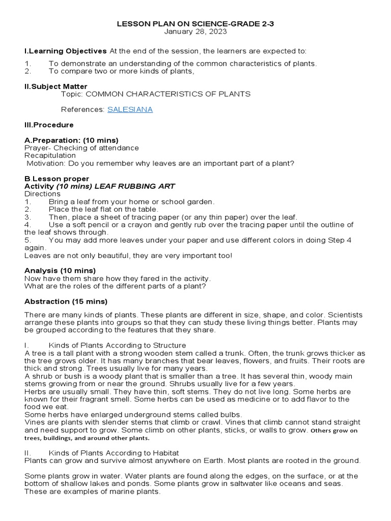 Grade 2-3 Science Lesson Plan: Plants | PDF | Shrub | Trees