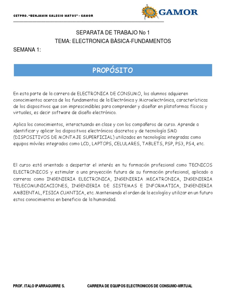 Eb Sem 1 Separata Electronica Basica | PDF | Electrónica | Componente electrónico