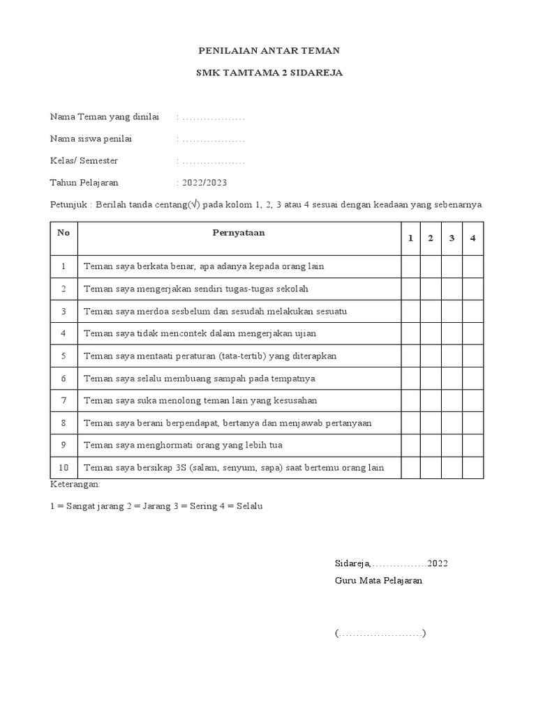 Penilaian Diri Dan Antar Teman | PDF
