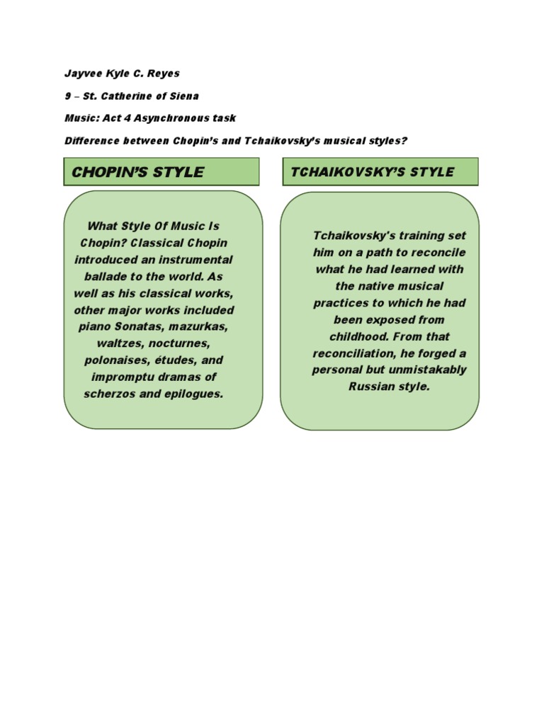 Chopin vs. Tchaikovsky: Musical Styles | PDF