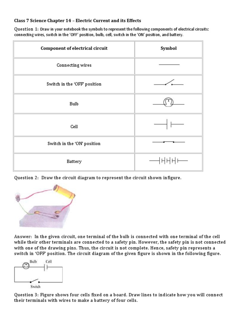Class 7 - Chapter 14 - Electric Current and Its Effects | PDF | Electric Current | Switch