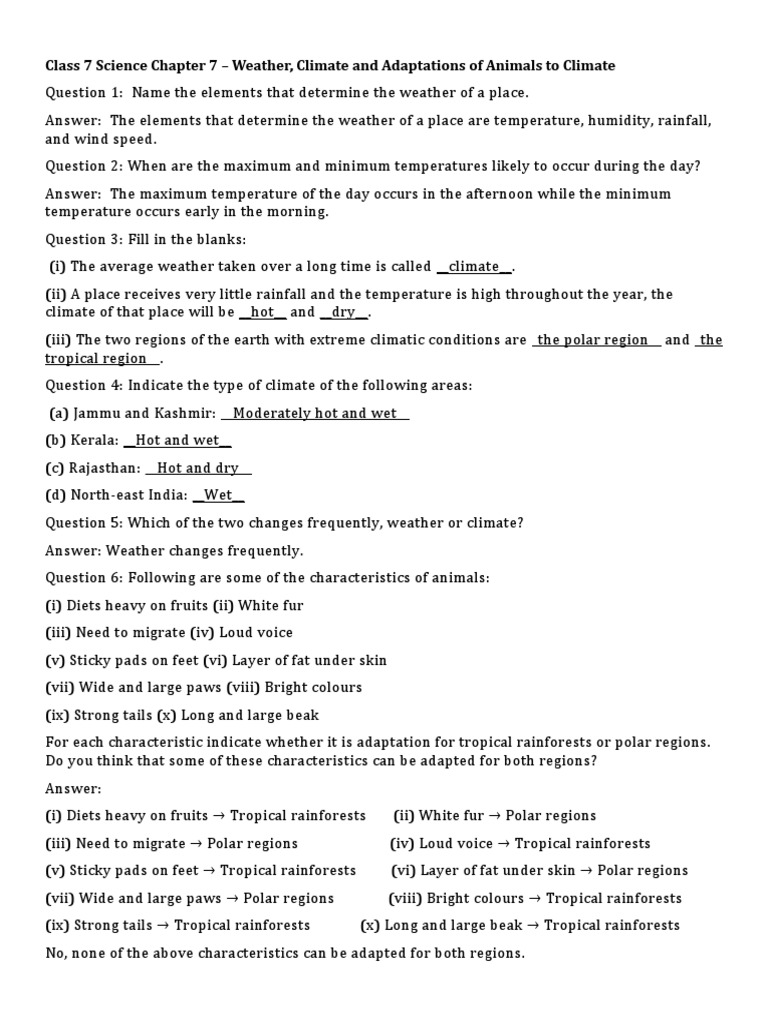 Class 7 - Chapter 7 - Weather, Climate and Adaptations of Animals | PDF ...