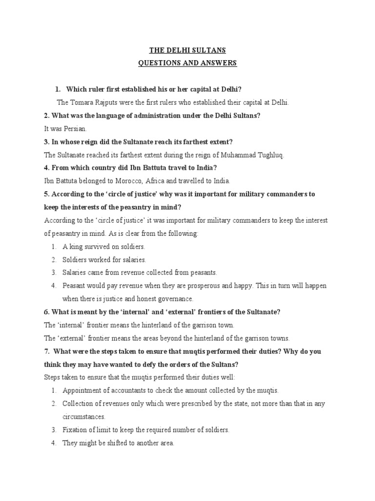 Delhi Sultanate: Key Questions & Answers | PDF