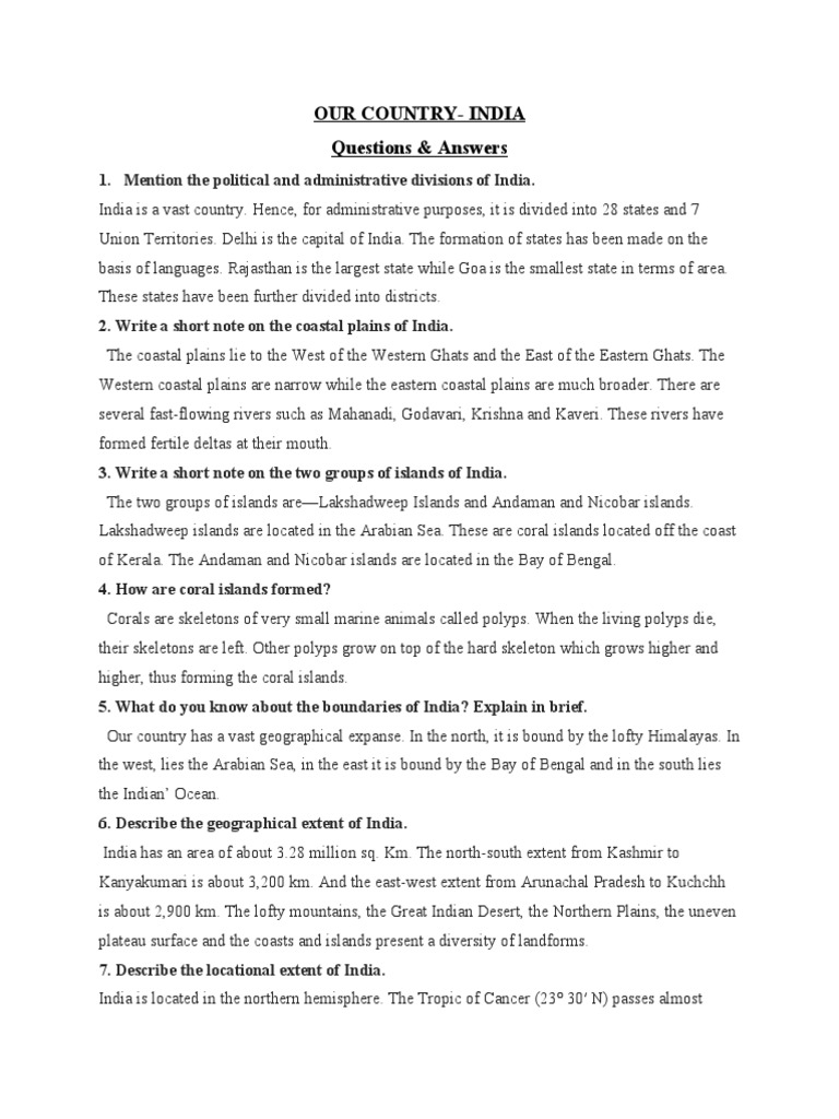 Our Country India Question and Answers Class 6 | PDF | Himalayas ...