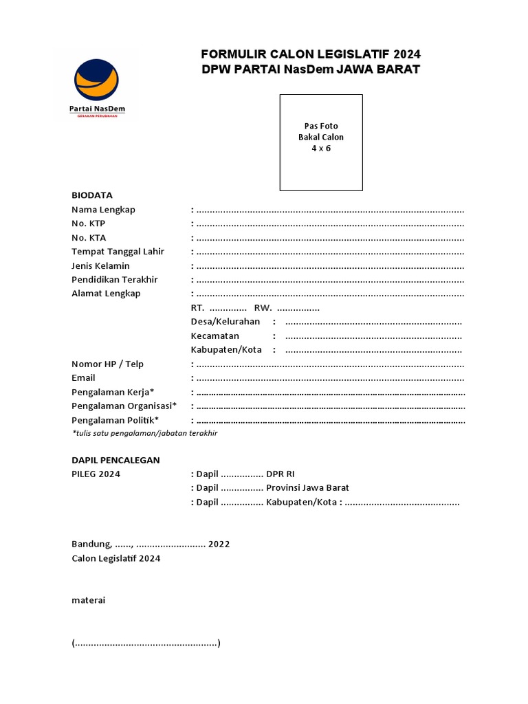 FORMULIR CALEG 2024 (Or) | PDF