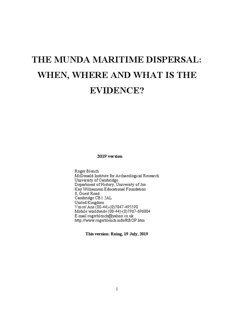 Munda Hypothesis 2019 | PDF | Linguistics | Language Families