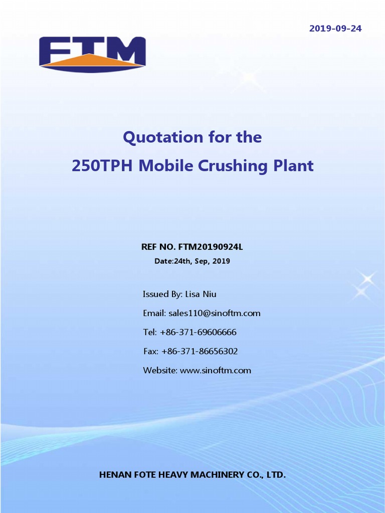 FTM CIF Quotation of 250TPH Mobile Crushing Plant | PDF | Manufactured ...