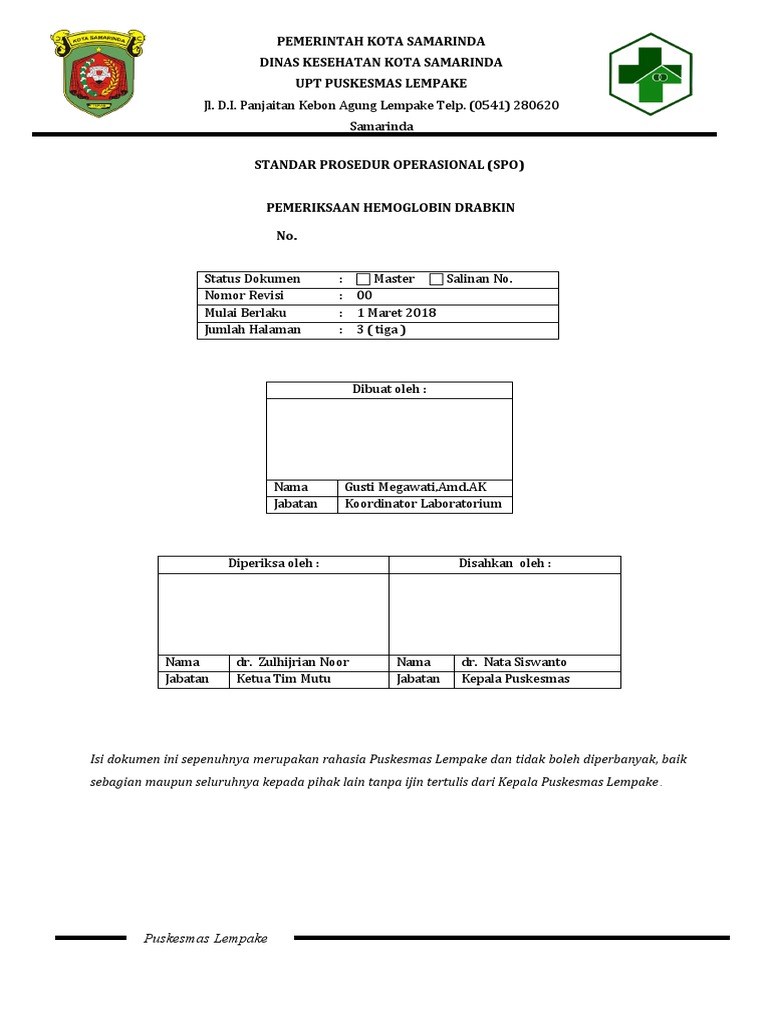 Spo Pemeriksaan Hemoglobin Drabkin | PDF