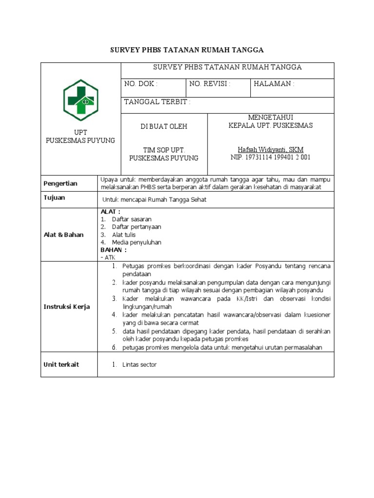 Sop Survey PHBS Tatanan Rumah Tangga | PDF