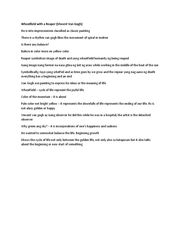 Wheatfield With A Reaper Meanings | PDF