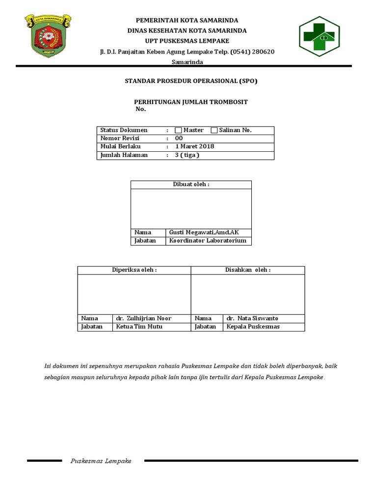 Spo Perhitungan Jumlah Trombosit | PDF