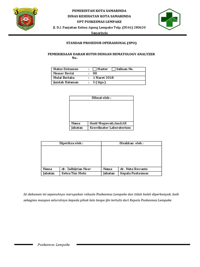 Spo Pemeriksaan Darah Rutin Dengan Hematology Analyzer | PDF ...