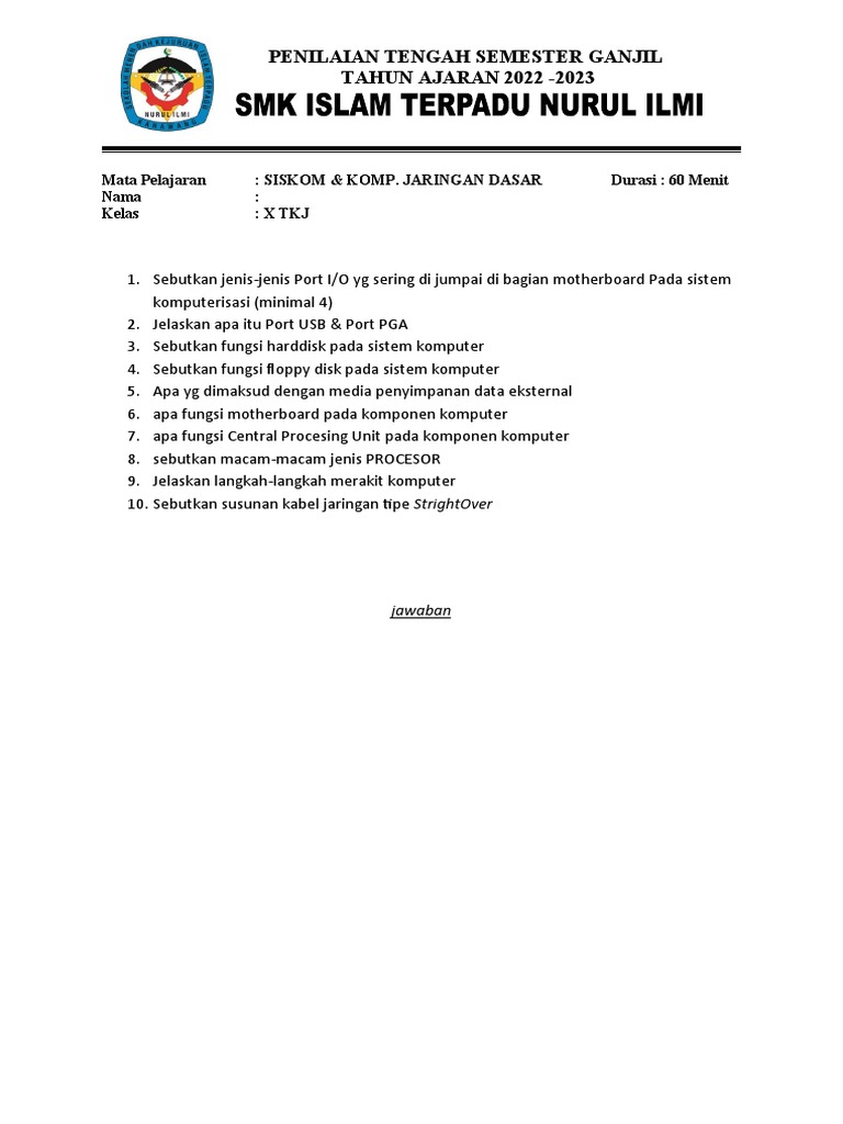 PTS Produktif TKJ & TBSSM2022-2023 | PDF | Komputer