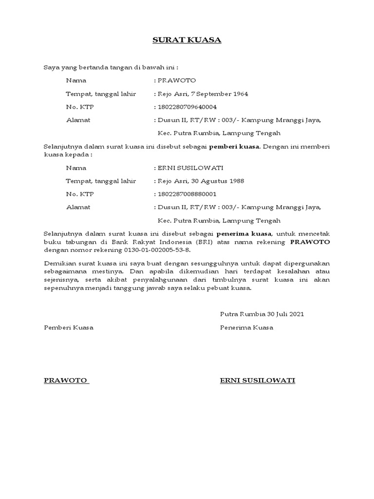 Surat Kuasa Bank Bri | PDF