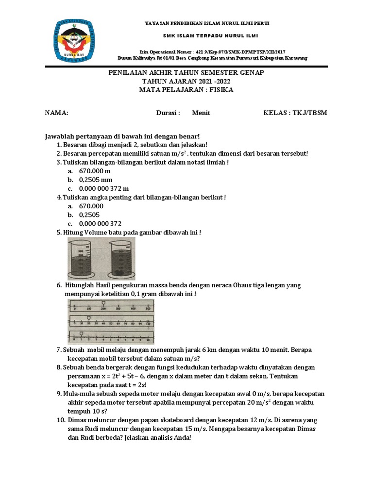 SOAL PTS GANJIL Fisika X | PDF