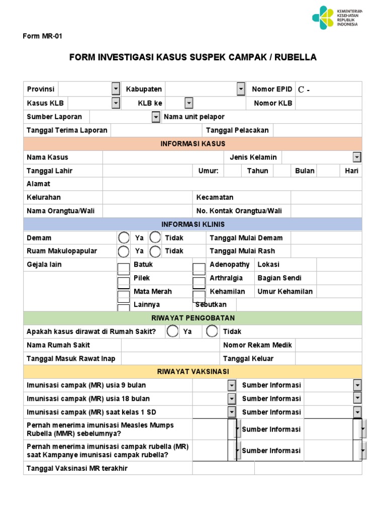 MR01 Form Investigasi Kasus Suspek Campak Rubella 2019 | PDF