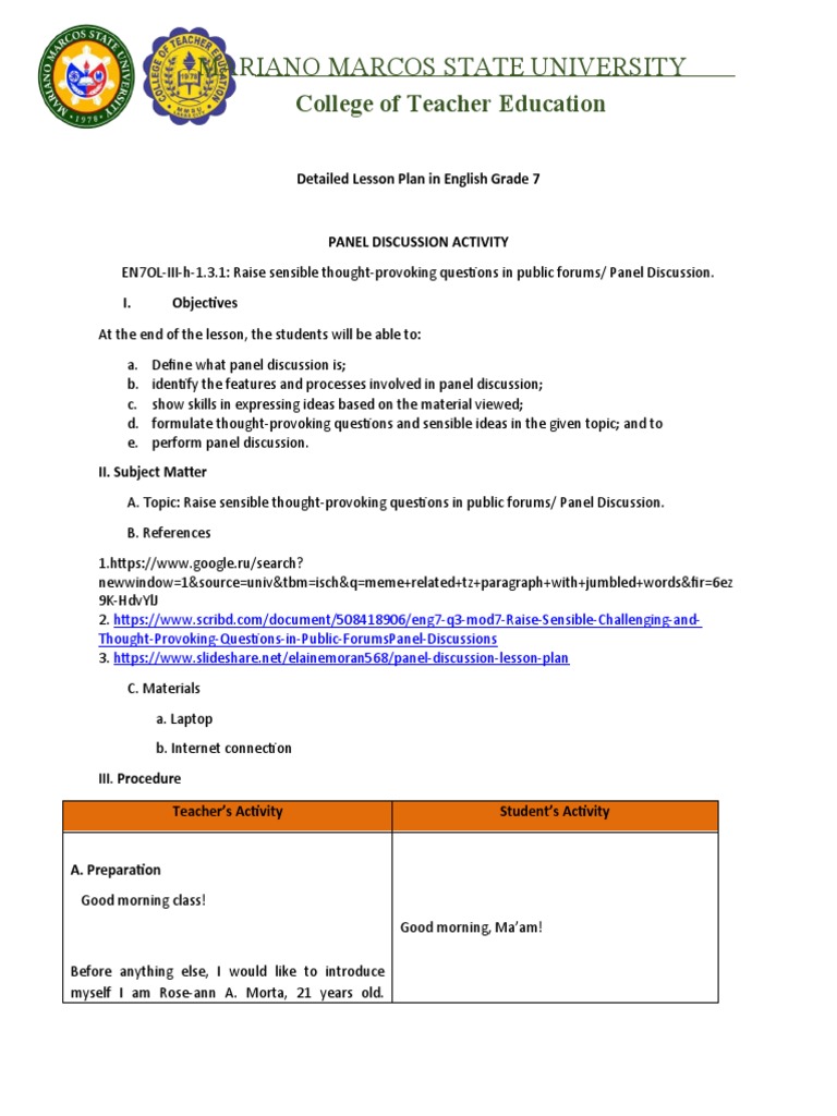 Dlp-Panel Discussion-Intervention | PDF | Teachers | Thought