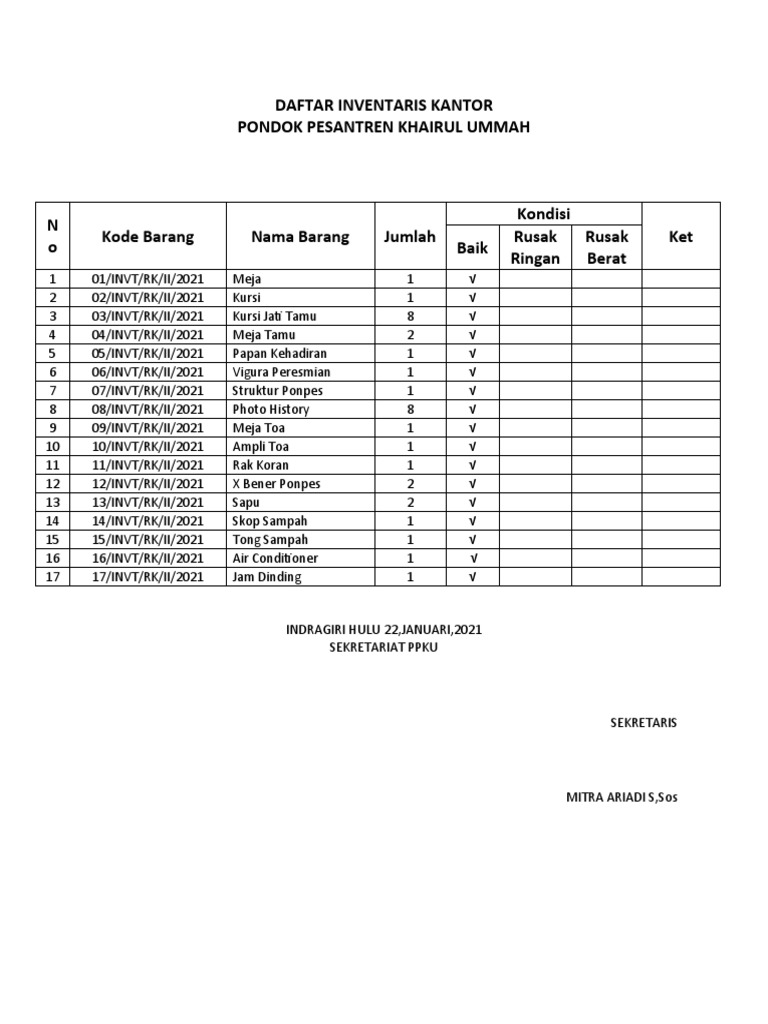 Daftar Inventaris Kantor | PDF