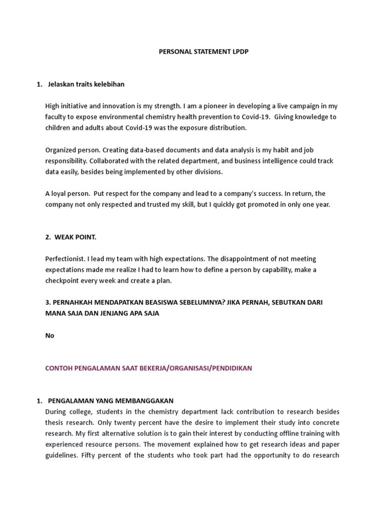 Personal Statement for LPDP Scholarship | PDF | Career & Growth | Wellness