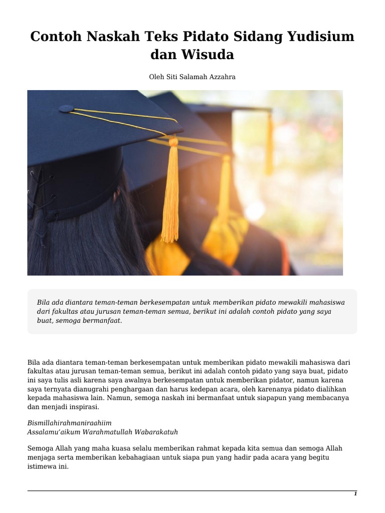Contoh Naskah Teks Pidato Sidang Yudisium Dan Wisuda | PDF