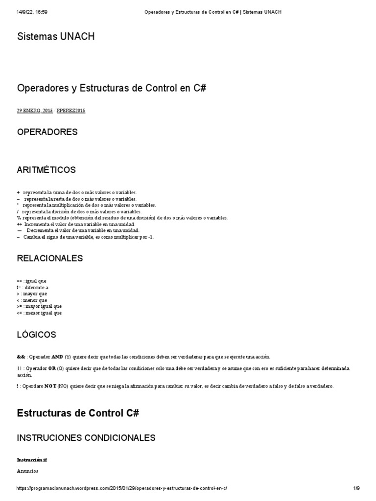 Operadores y estructuras de control en C#: una guía completa | PDF | C Sharp (lenguaje de ...
