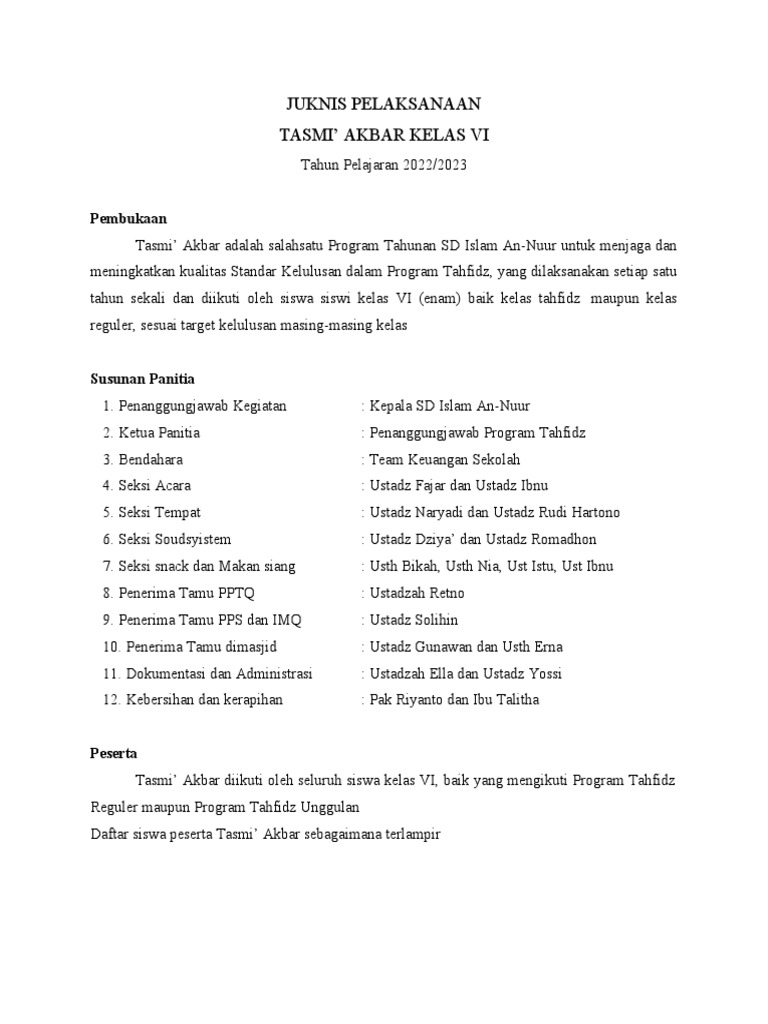 Juknis Tasmi' Akbar 180123 | PDF