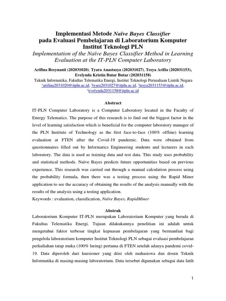 Jurnal Evaluasi Pembelajaran Di Labkom IT-PLN | PDF | Bisnis | Komputer