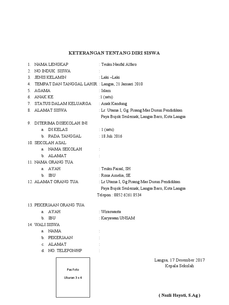 Biodata Rapor Siswa A4 | PDF