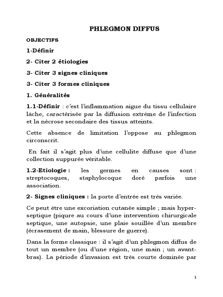 Phlegmon diffus : définition et étiologies | PDF | Spécialités ...