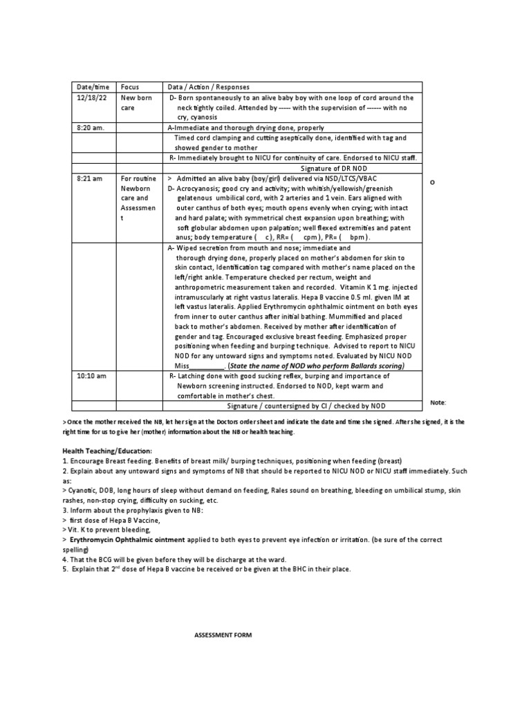 FDAR For NICU | PDF | Breastfeeding | Diseases And Disorders