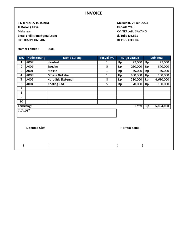 Cara Membuat Invoice di Excel | PDF