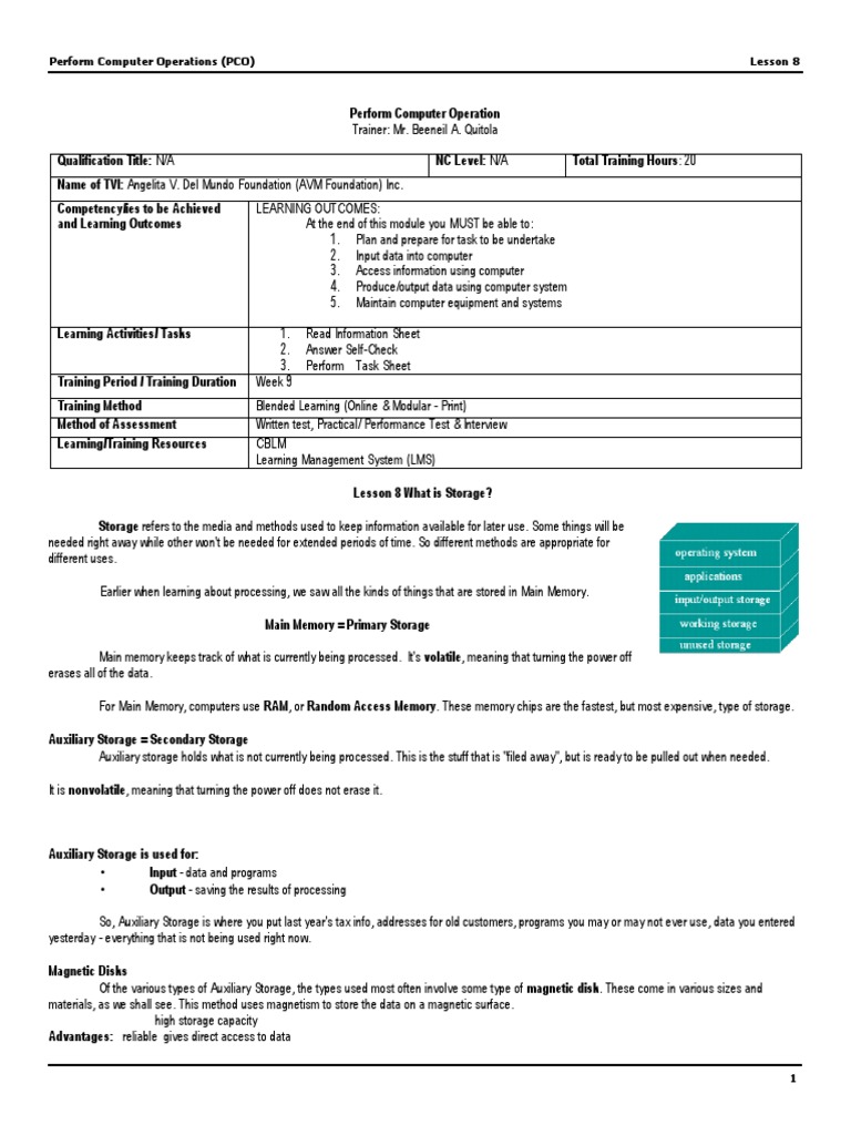 Lesson 8 Pco Storage-Pre Finals | PDF | Floppy Disk | Dvd