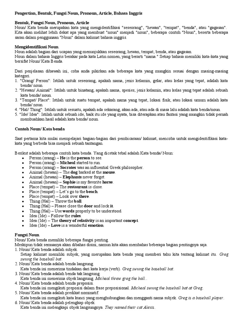 Perbedaan Noun dan Pronoun dalam Bahasa Inggris | PDF