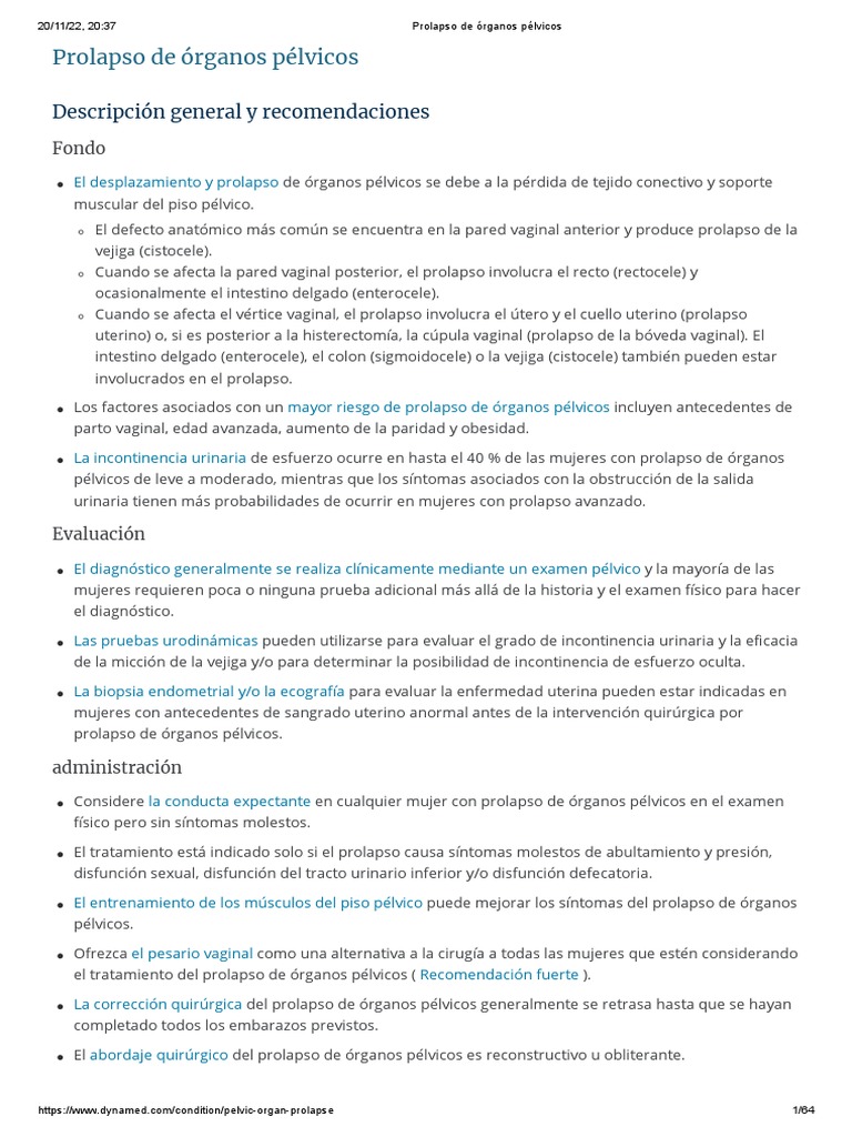 Prolapso de Órganos Pélvicos DYNAMED | PDF | Especialidades Medicas ...