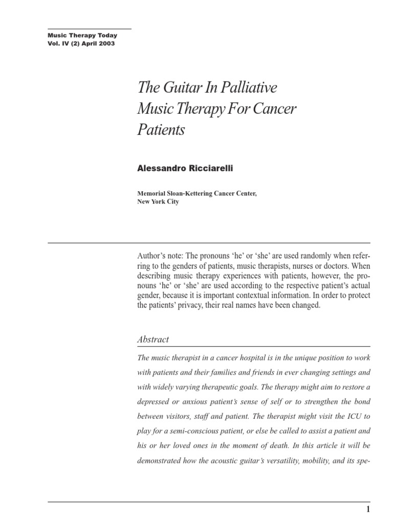 The Guitar as an Ideal Instrument for Palliative Music Therapy with ...