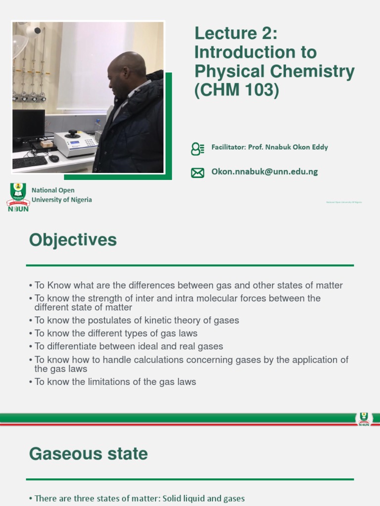CHM 103 Lect 2 | PDF | Gases | Mole (Unit)