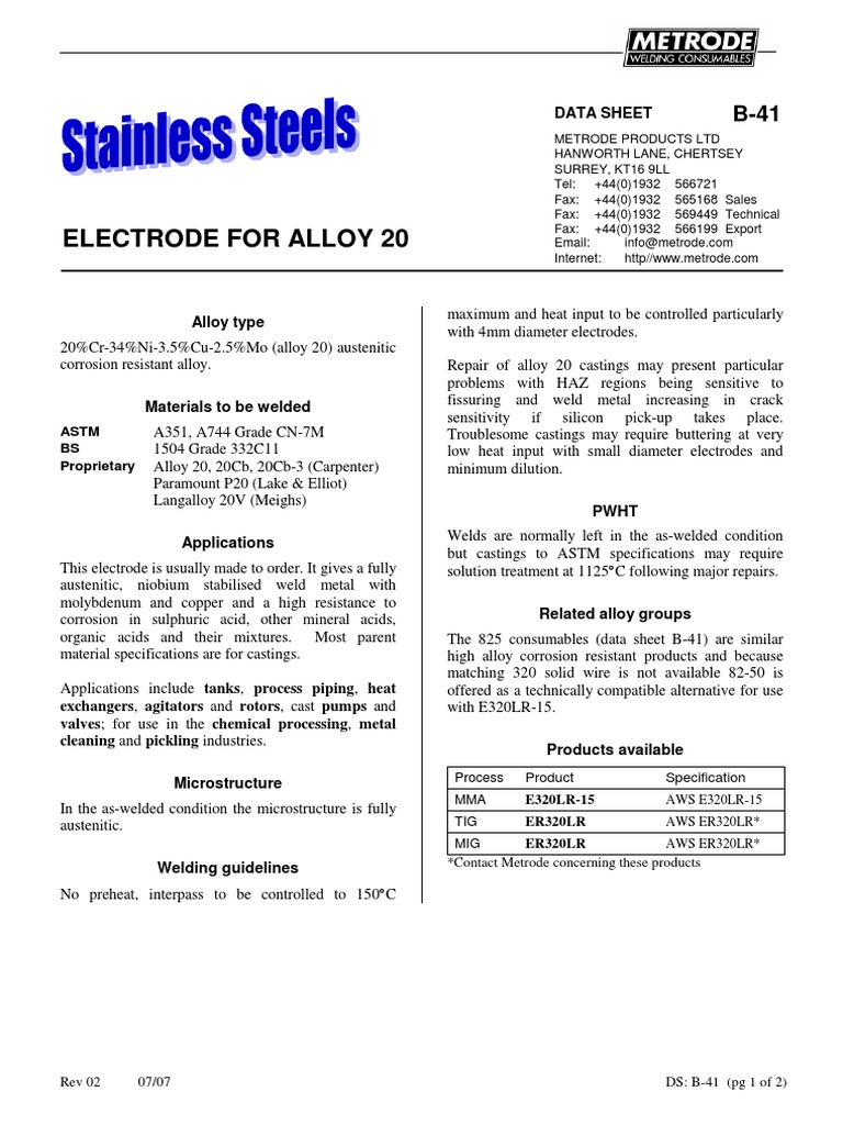 B-41 Alloy20 Rev02 | PDF | Construction | Welding